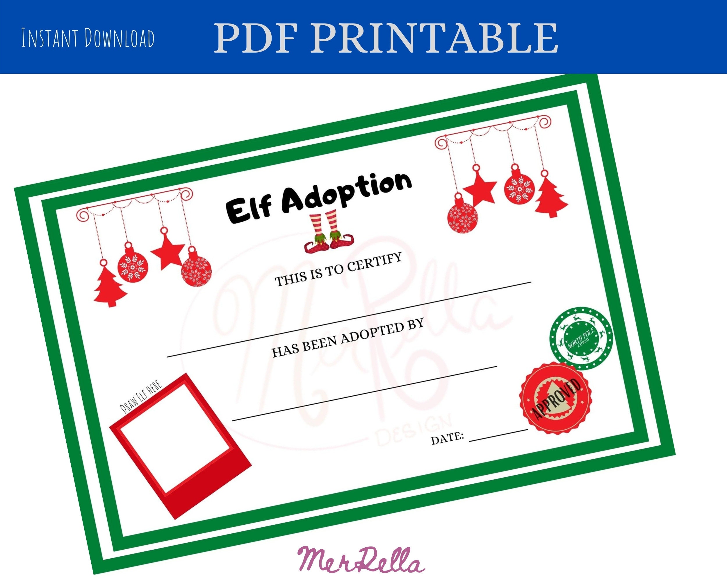 Elf Adoption Certificate Printable Instant Download, Elf Certificate ...