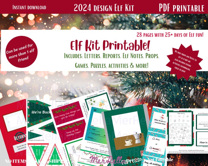 Fun Elf Kit Printable Bundle, 25 Day Christmas Elf Kit, Easy ...