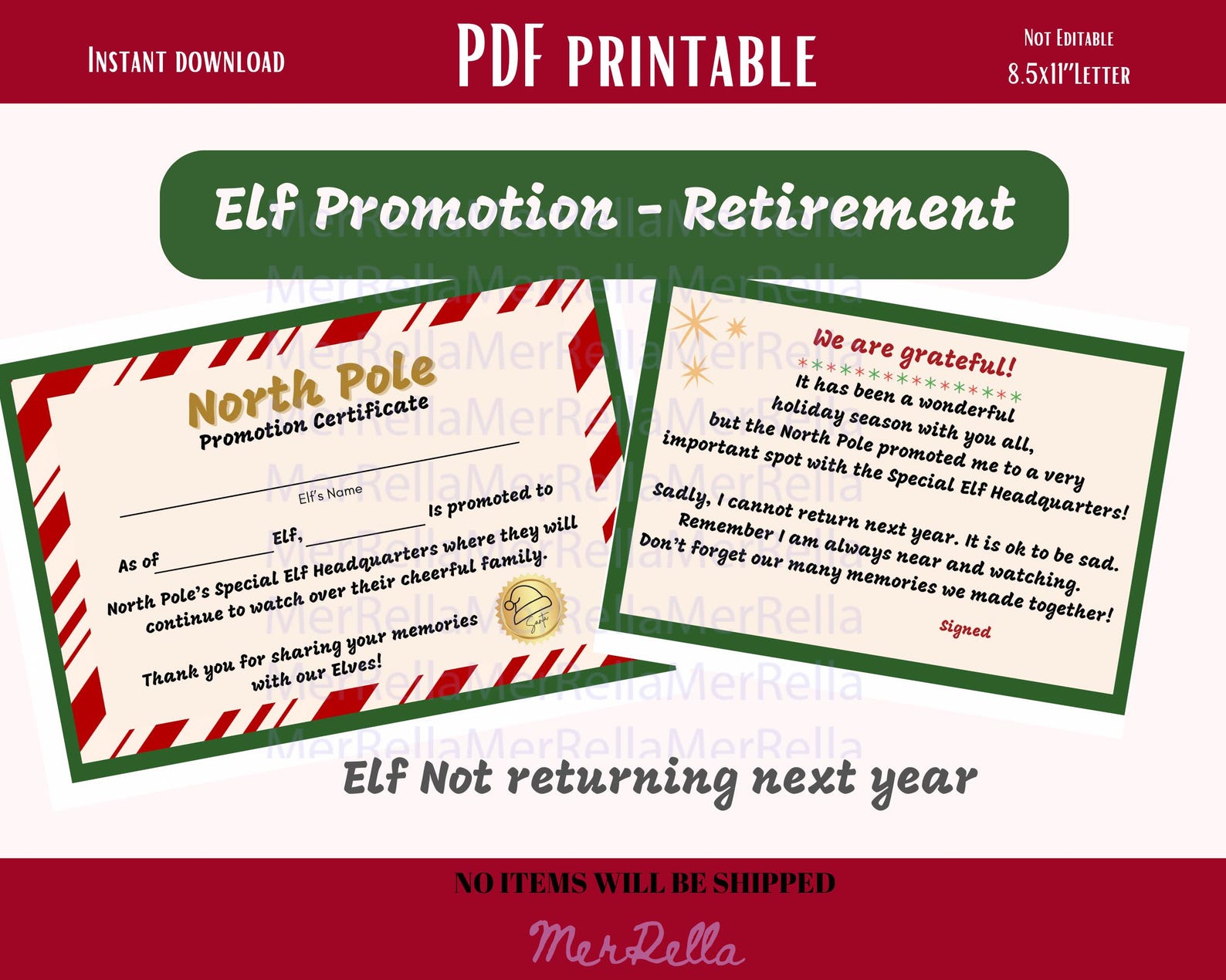 Elf Goodbye Letter, Retirement Certificate, Printable Christmas Card ...