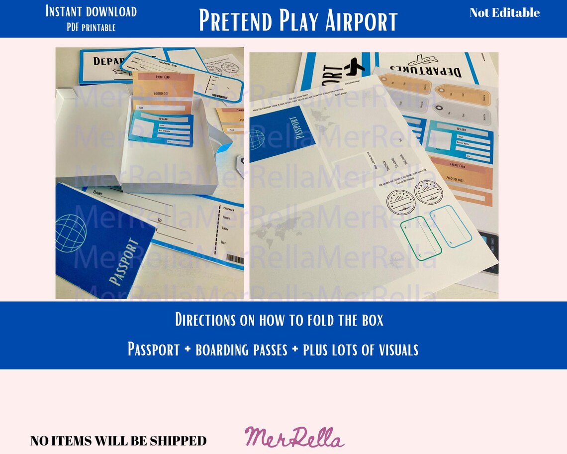 Pretend Airport Dramatic Play Set, Printable Passport, Boarding Pass ...