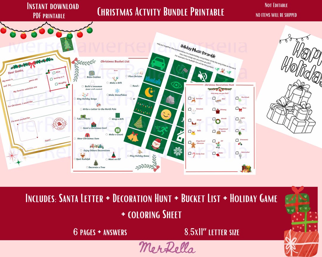 Kids Christmas Activity Bundle Printable, Santa Letter, Holiday ...