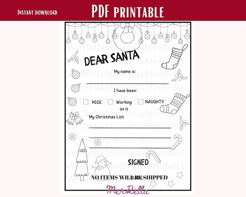 Letter to Santa Printable Coloring Page, Printable Christmas Wish List ...