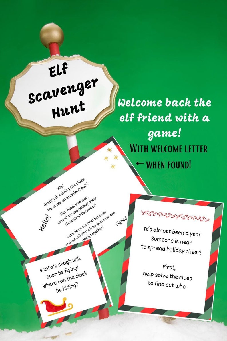 Elf Scavenger Hunt Printable, Welcome Back Elf Game, Elf Shelf Surprise ...