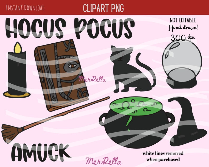 Hocus Pocus Color Doodle Clipart Hand Drawn Outline Png Svg - Etsy