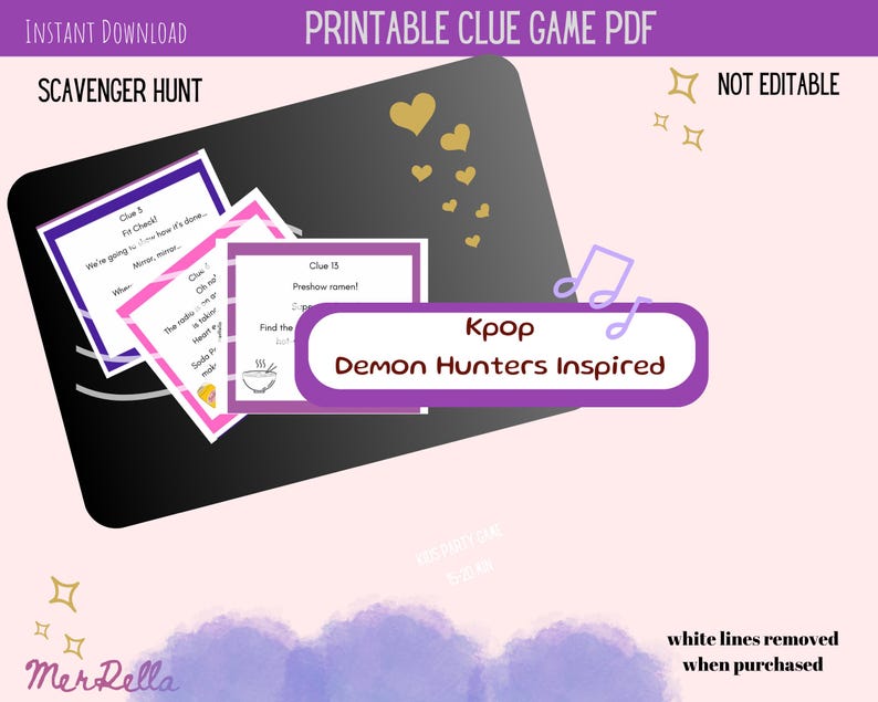 Demon Hunters Huntrix Clue Game Scavenger Hunt Printable Birthday Party ...