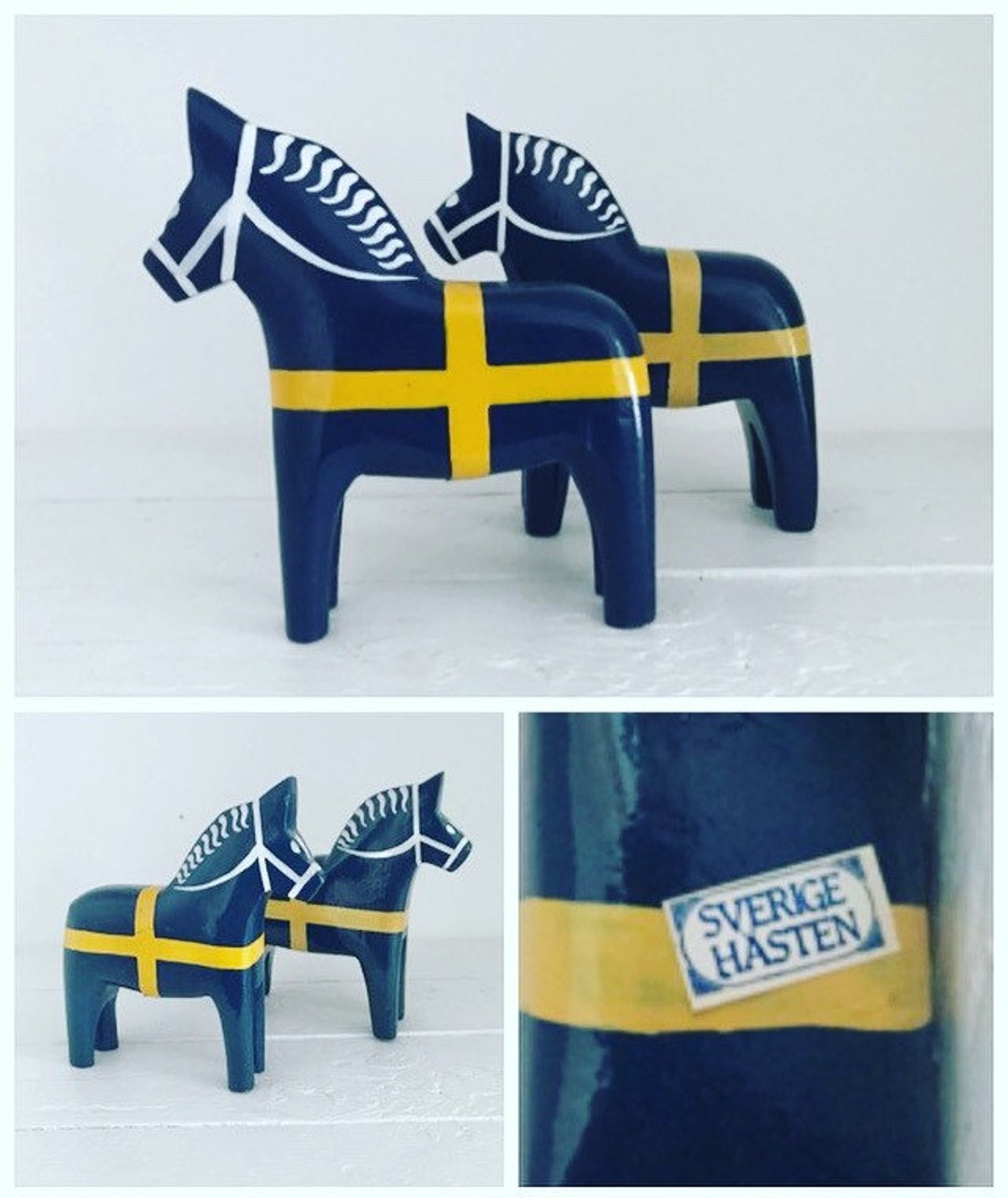 Vintage Swedish Dala Horse Blue Sverige Hasten Label - Etsy
