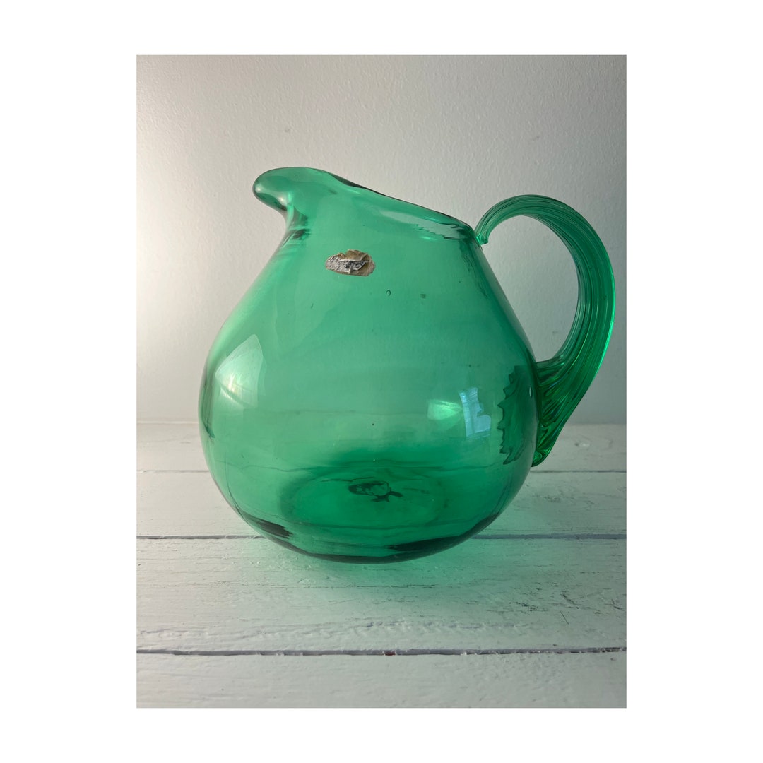 Vintage Glass Jug Circa 1970s Blenko Green - Etsy