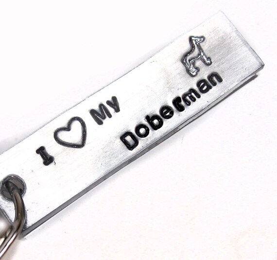 I Love My Doberman Handstamped Aluminum Key Chain | Etsy