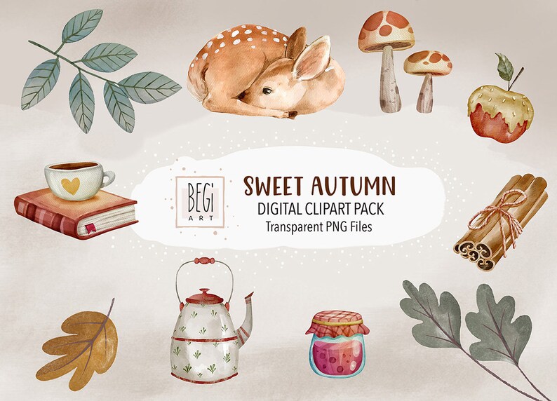 Cozy Autumn Watercolor Clipart Bundle 20 PNG Cute Fall - Etsy