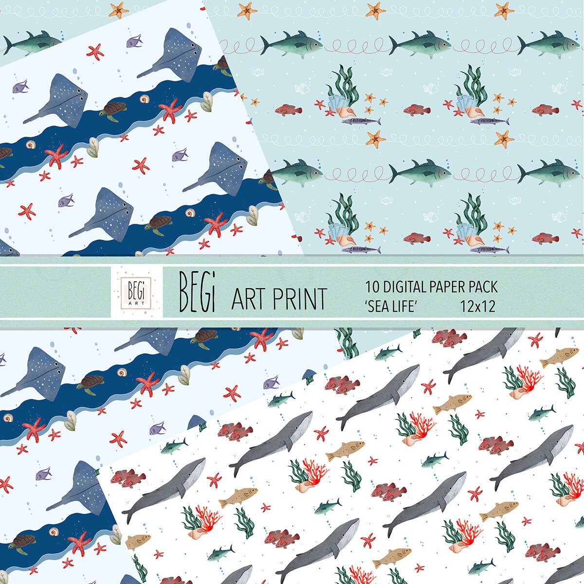 Sea Animals Digital Paper Setunder the Sea Digital Paper - Etsy