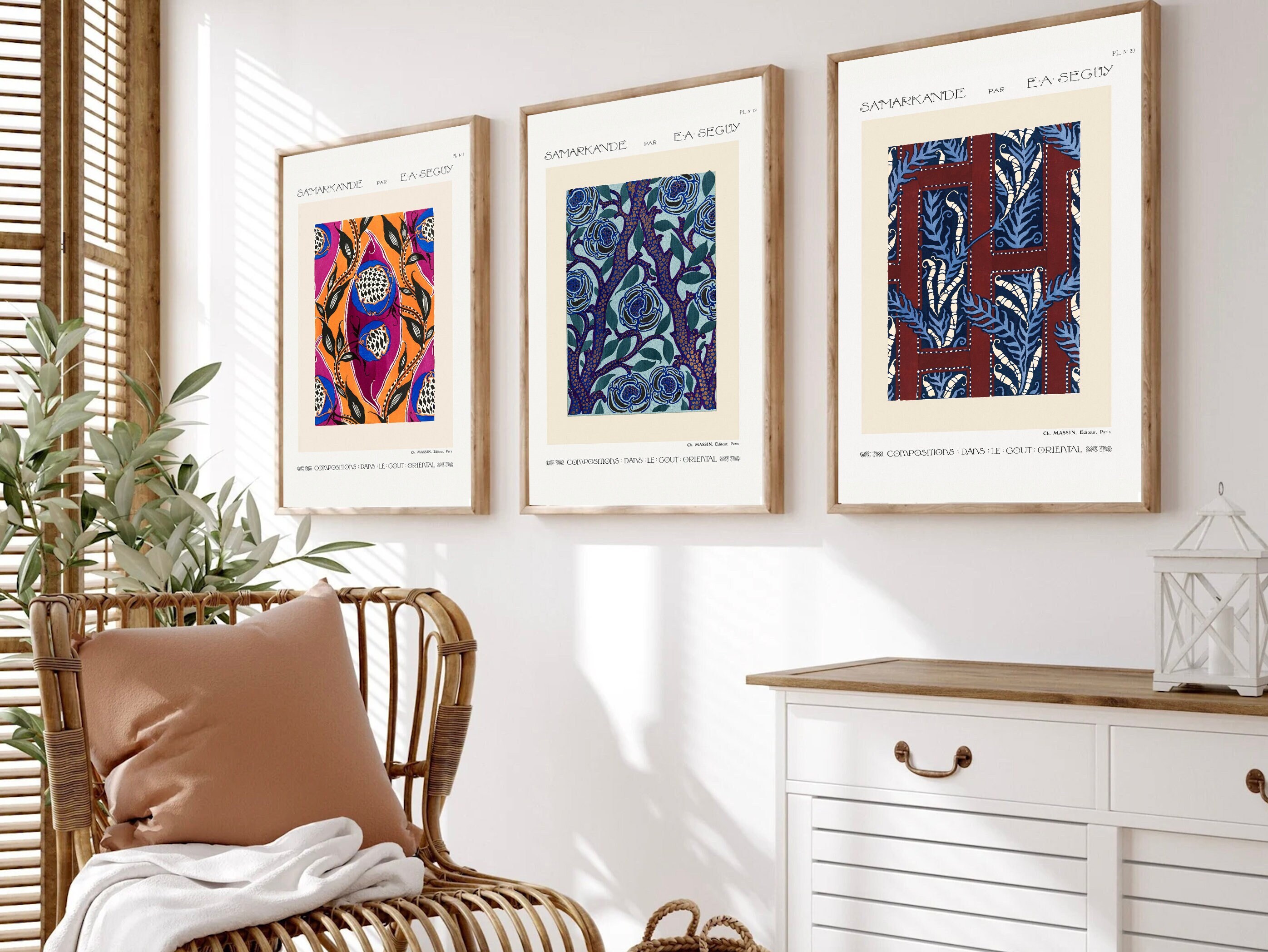 Vintage Pattern Gallery Wall Set of 3, Digital Prints Download, Pattern ...