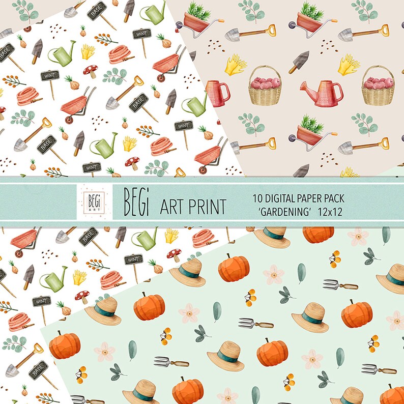 Gardening Digital Papers - Scrapbook Paper - Seamless Patterns ...