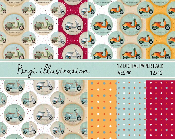 Retro Vespa Digital Paper Scrapbooking Decoupage Seamless - Etsy