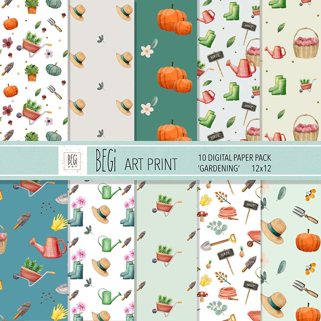 Gardening Digital Papers - Scrapbook Paper - Seamless Patterns ...