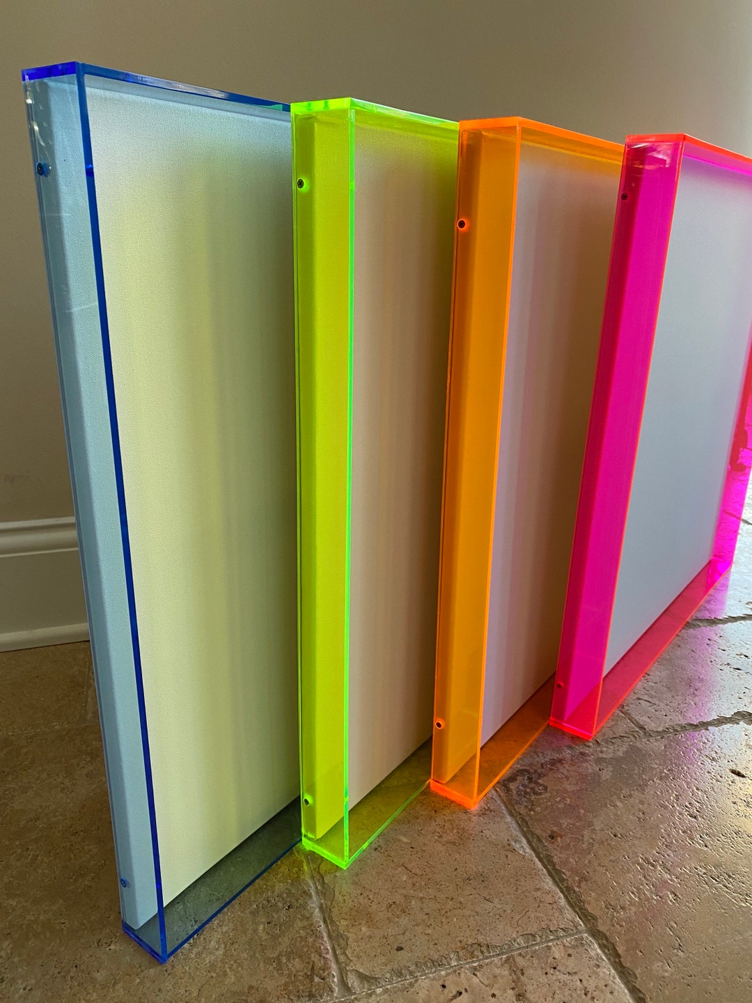 Acrylic Frame NEON Colors Shadow Box CUSTOM Sizes Pink, Blue, Orange ...