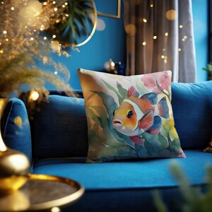 Clown Fish Watercolor Pillow Cover, Pillow Case Fish Underwater Cushion ...