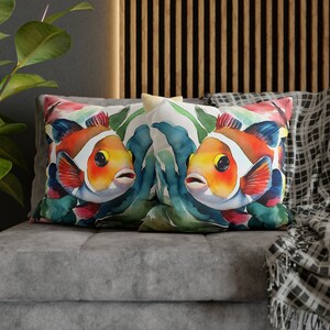 Clown Fish Watercolor Pillow Cover, Pillow Case Fish Underwater Cushion ...