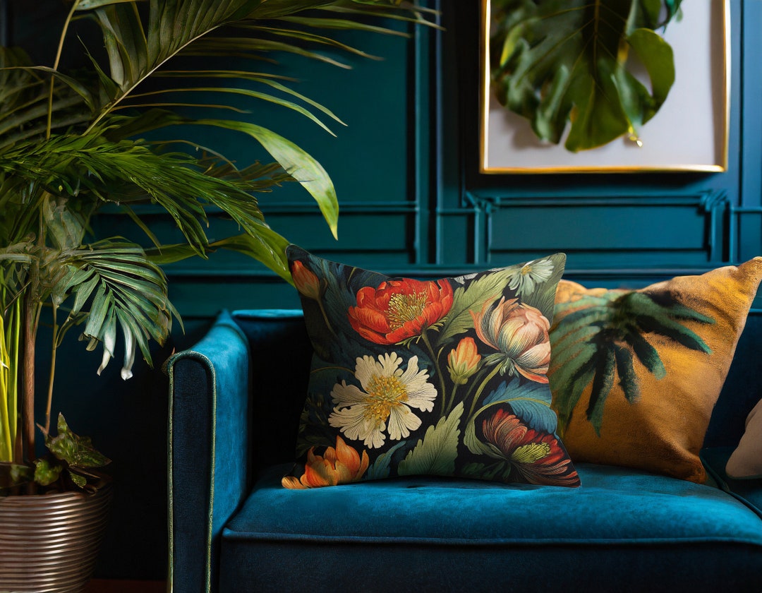 Cottagecore Red Floral Botanical Pillow Case | William Morris Inspired ...