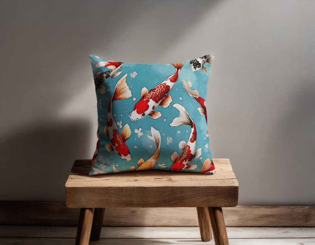 Koi Fish Pillow Cover Watercolor Koi Pillow Case Fish Cushion for ...