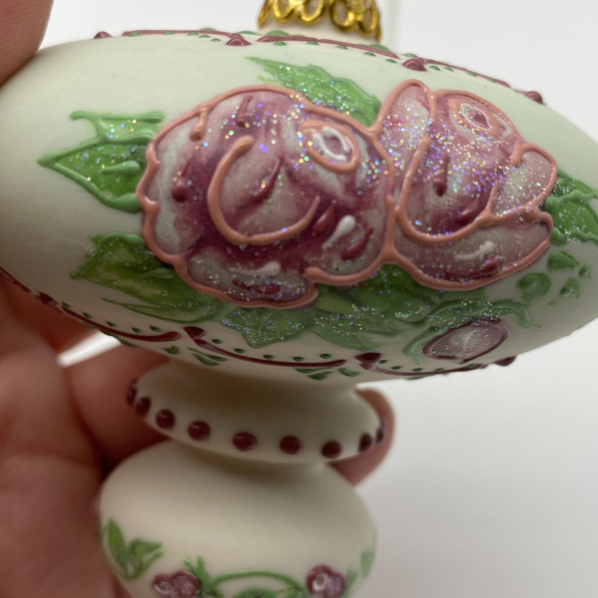 Rhyn-rivet Hand Painted Floral Christmas Tree Ornament Porcelain Turnip ...