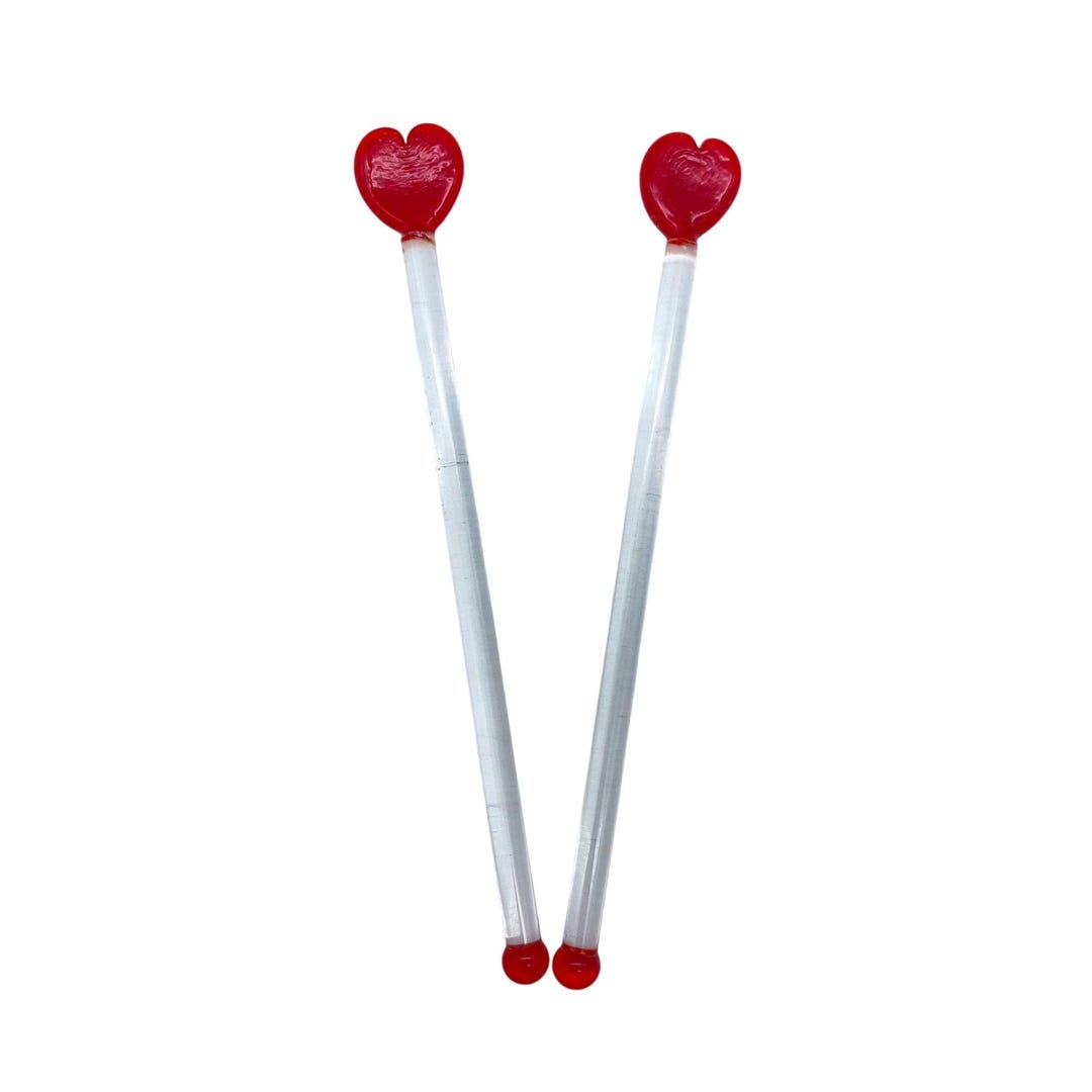 Glass Handblown Red Heart Swizzle Sticks Cocktail Stirrers 5 7/8 ...