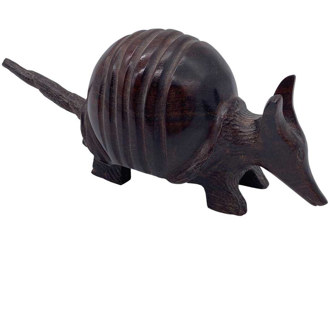VTG Wooden Hand Carved Texas Armadillo Heavy Ironwood Dark Polished ...