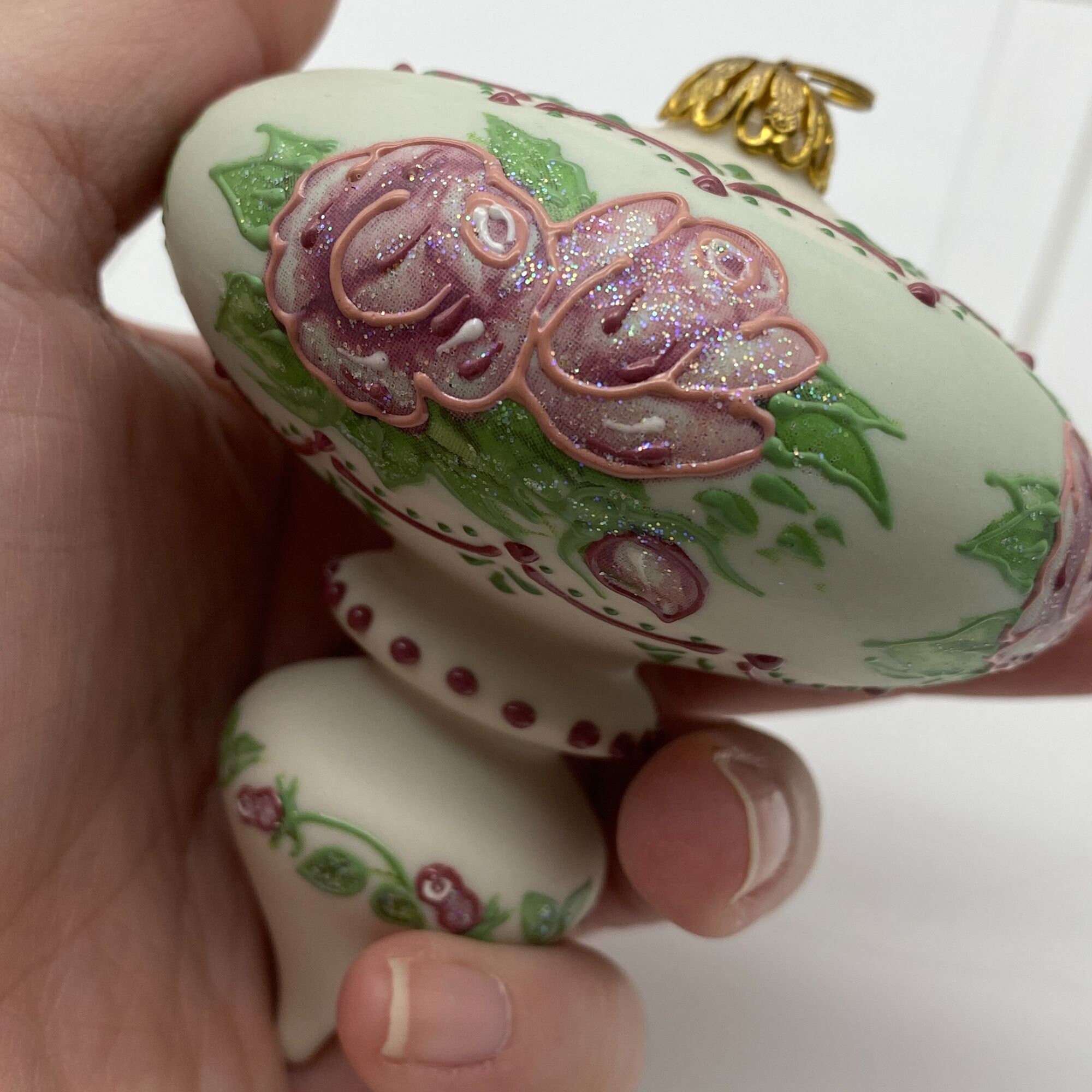 Rhyn-rivet Hand Painted Floral Christmas Tree Ornament Porcelain Turnip ...