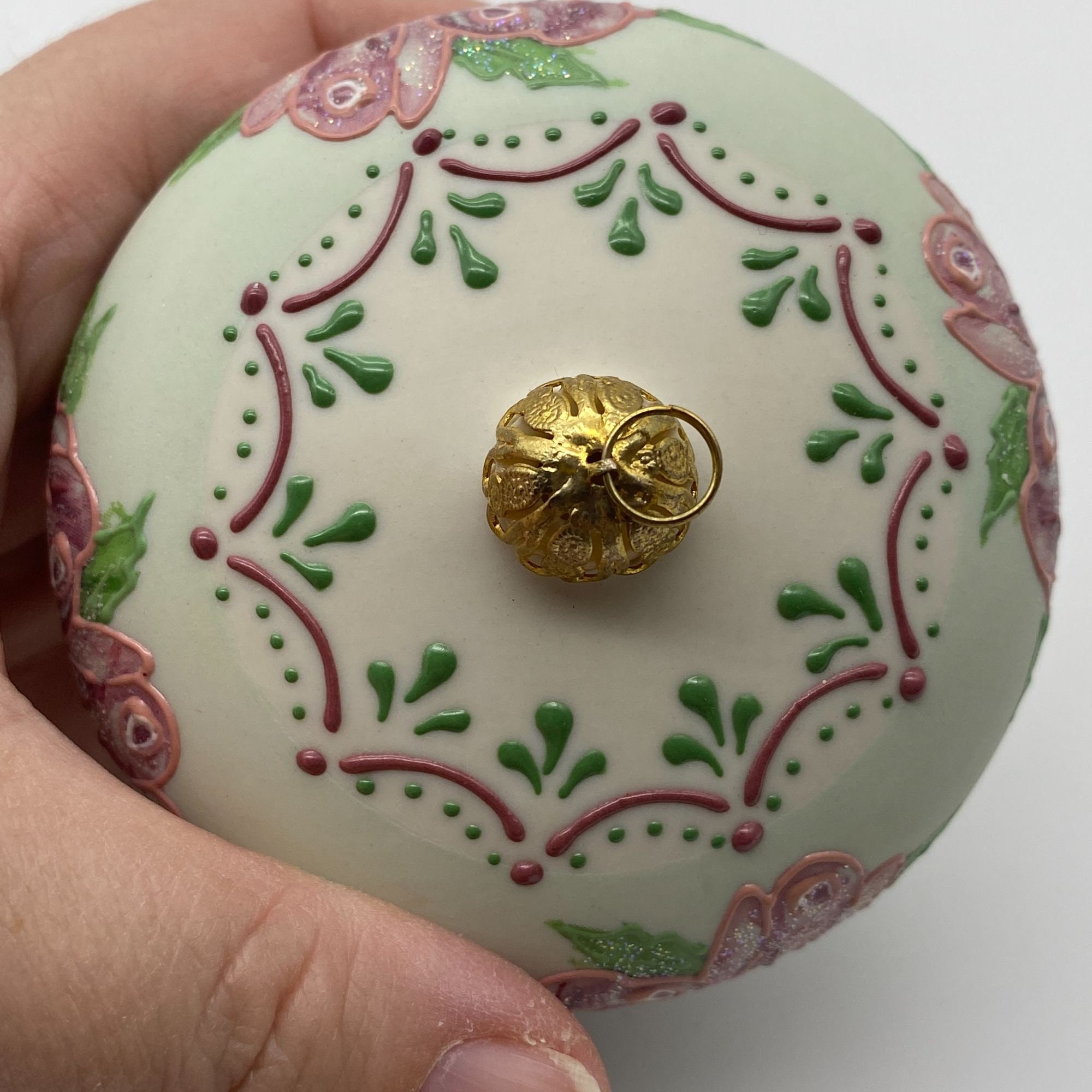Rhyn-rivet Hand Painted Floral Christmas Tree Ornament Porcelain Turnip ...