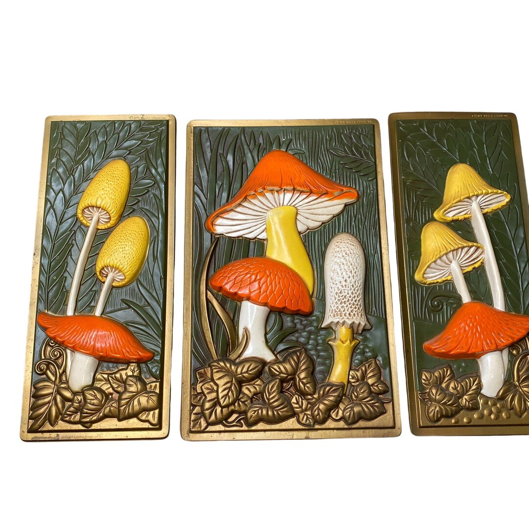 Miller Studio 3 Piece Mushroom Wall Decor Unique Vintage 1970 Kitsche ...