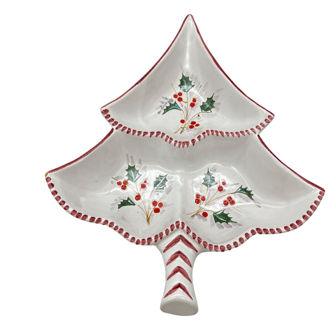 Vintage Christmas Tidbit Tray Candy Dish Snack Made Italy Holly Berries ...