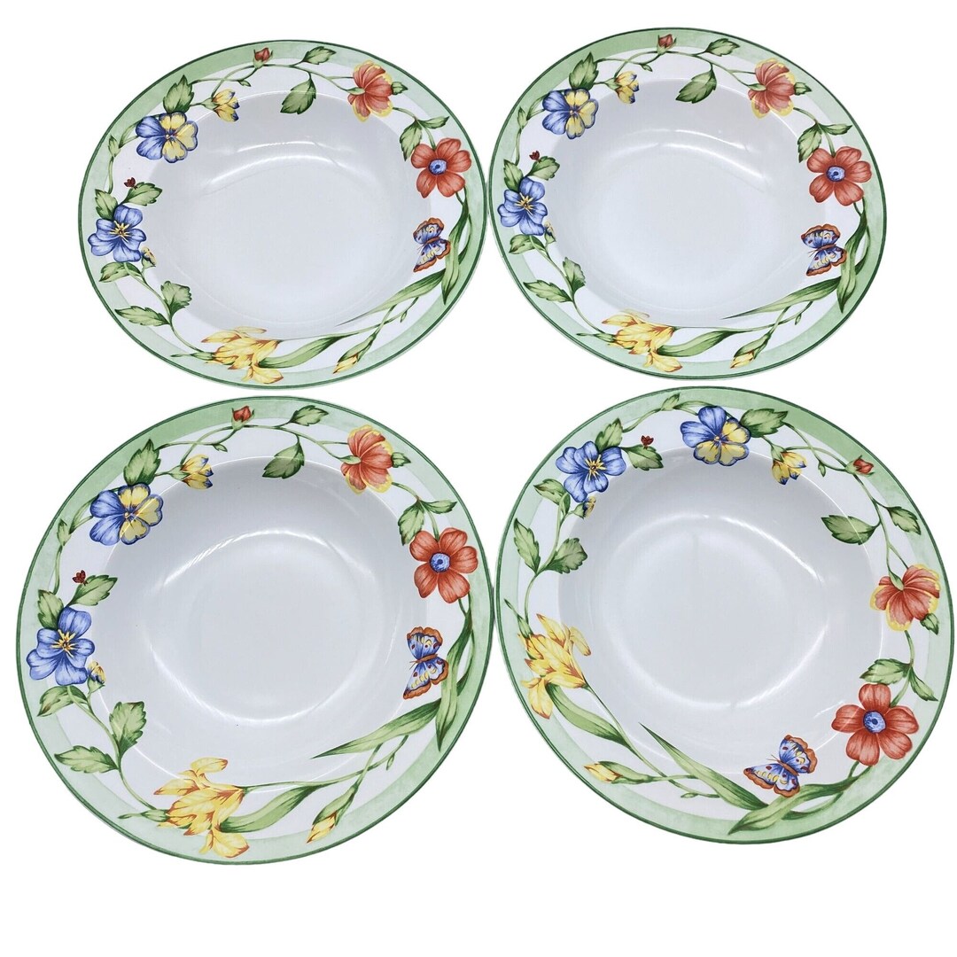 Coventry Secret Garden Fine Porcelain Wide Rim Bowls Set of 4 Floral ...