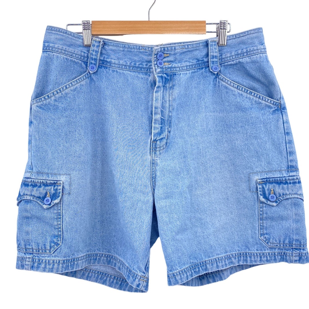 VTG Bill Blass Denim Cargo Bermuda Shorts Size 14 35" Waist High Waist ...