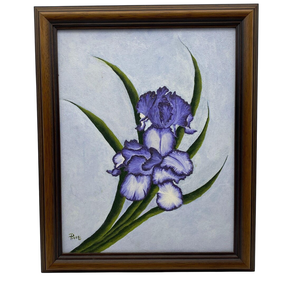 VTG Iris Acrylic Painting Pixie B Purple White Flowers Floral Framed - Etsy