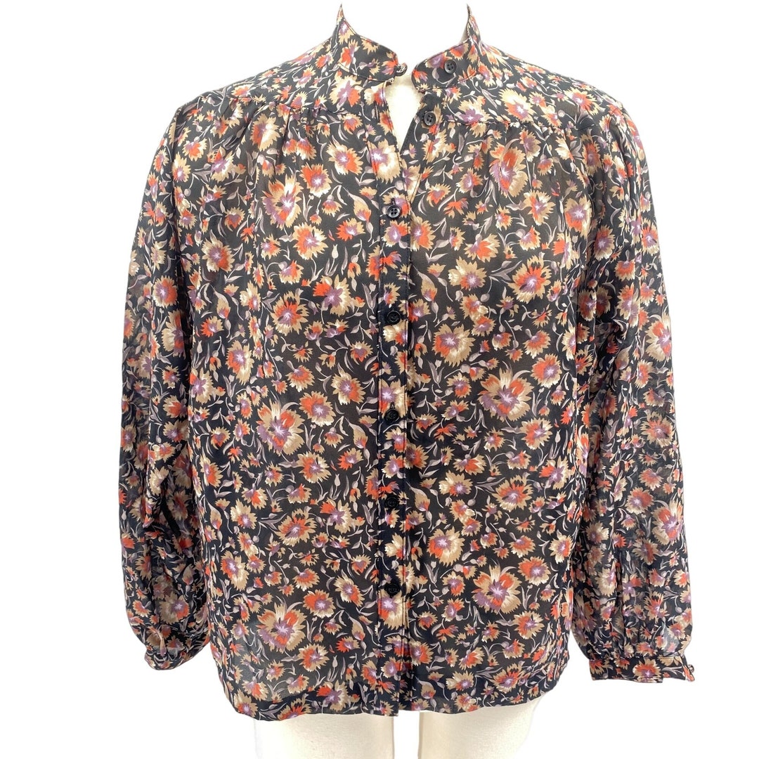 Vintage Lady Manhatten Floral Semi Sheer Blouse Size Large XL Button ...