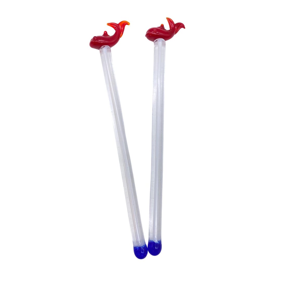 Glass Handblown Red Whale Swizzle Sticks Cocktail Stirrers 5.5" Barware ...