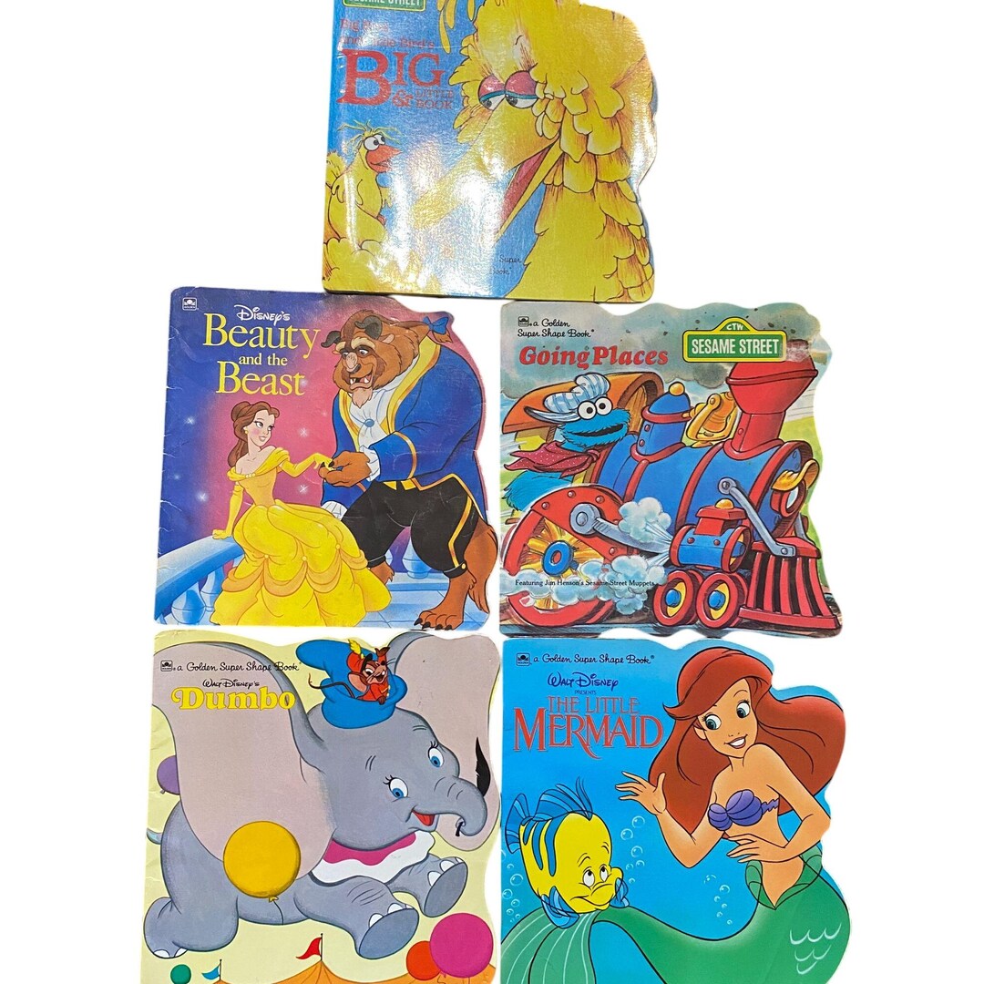 VTG Golden Super Shape Book Lot Disney Sesame Street Beauty Beast ...