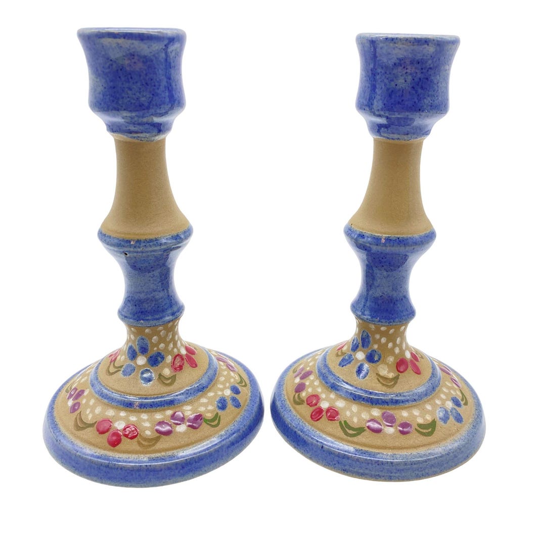 Studio Pottery Taper Candlestick Holders Stoneware Signed Ballard ...
