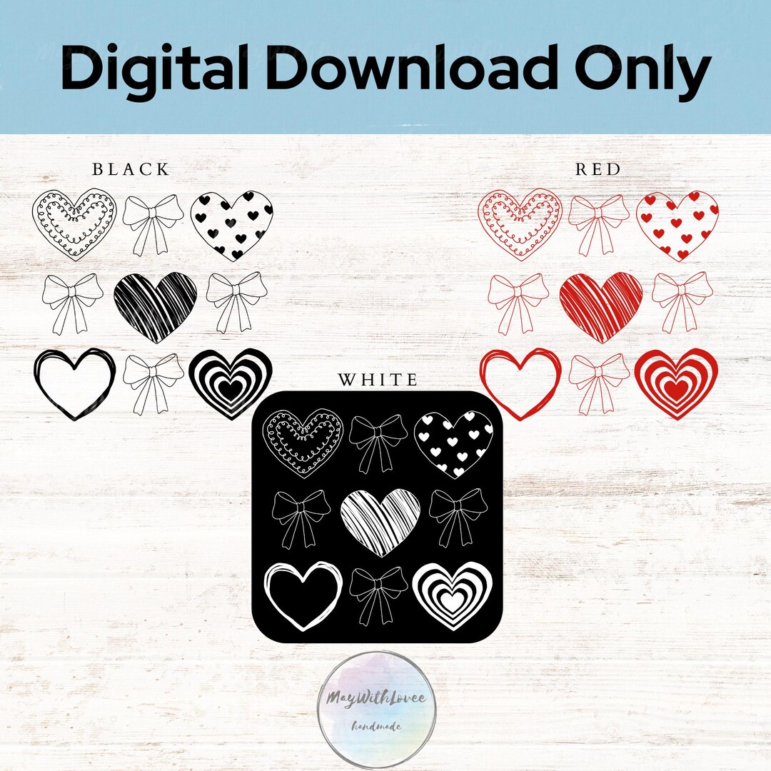 Cute Valentine's Doodle Heart PNG Design, Coquette Love Hearts Bow ...