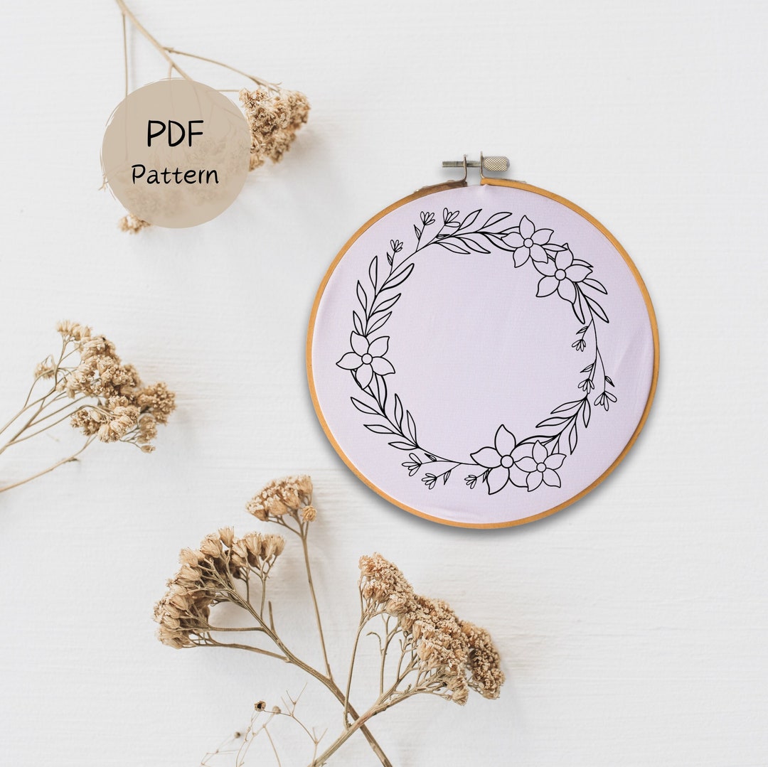Flower Wreath Beginner Embroidery Pattern, Hand Embroidery Floral ...
