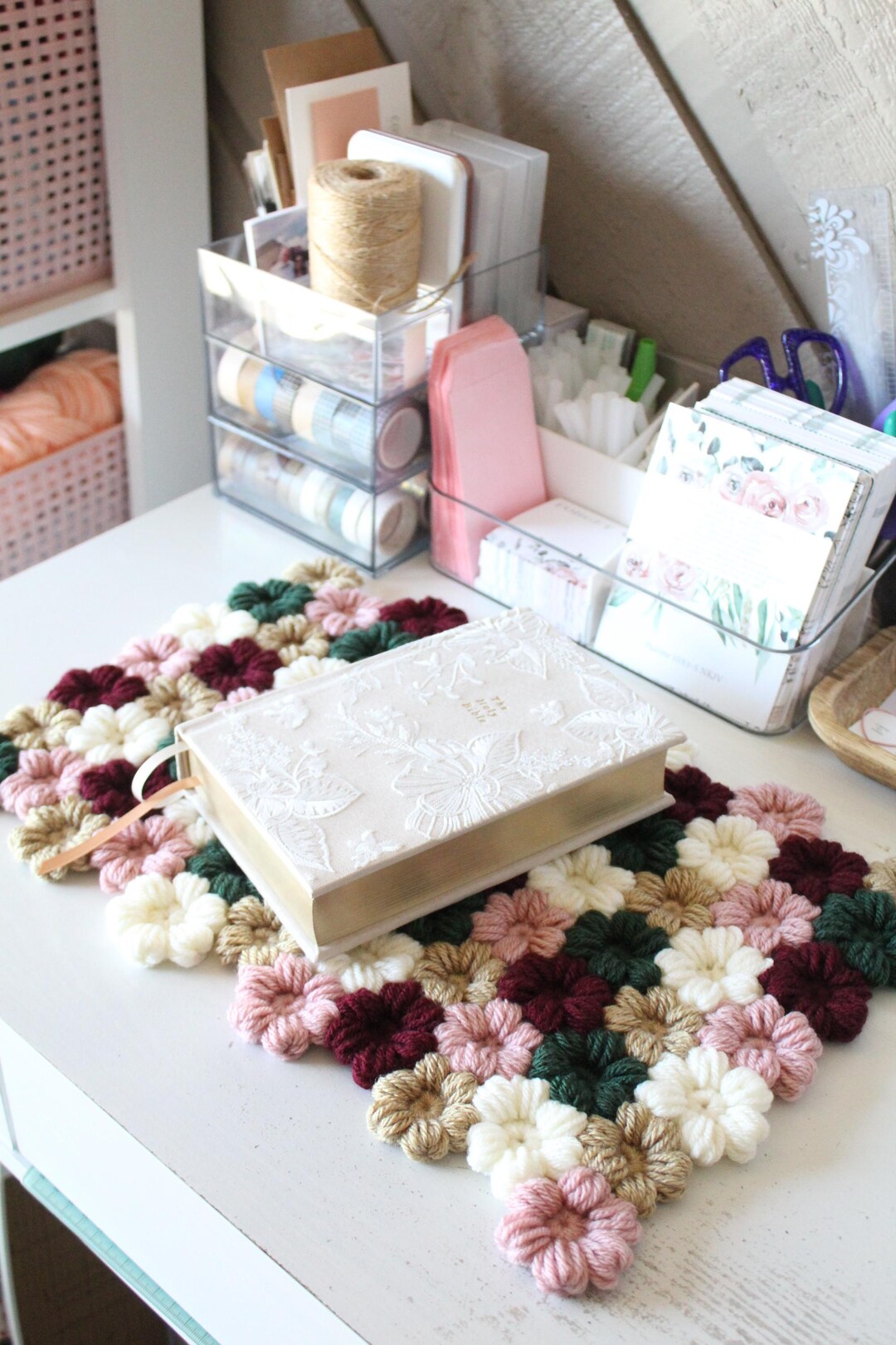 Crochet Flower Desk Mat - Etsy