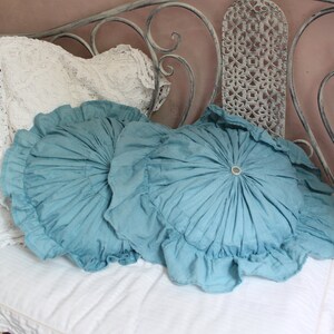 Blue Shabby Chic Pillows Ruffle Round Pillows Teal Blue Pillow Shams ...