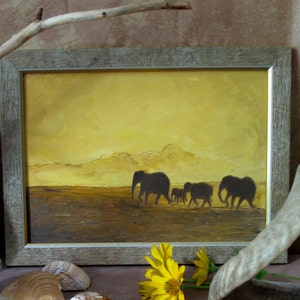 Elephant Painting Yellow Ochre Wall Art African Sunset Wall Hanging ...