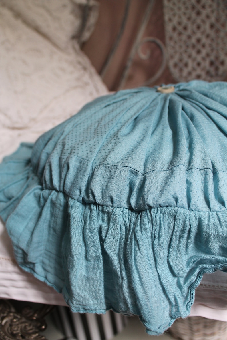 Blue Shabby chic pillows Ruffle round pillows Teal Blue pillow | Etsy