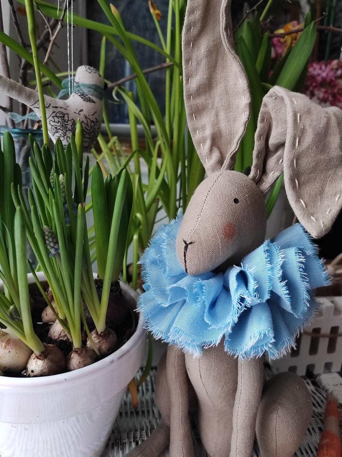 Textile Bunny Rabbit Doll Handmade French Country Cottage Decor ...