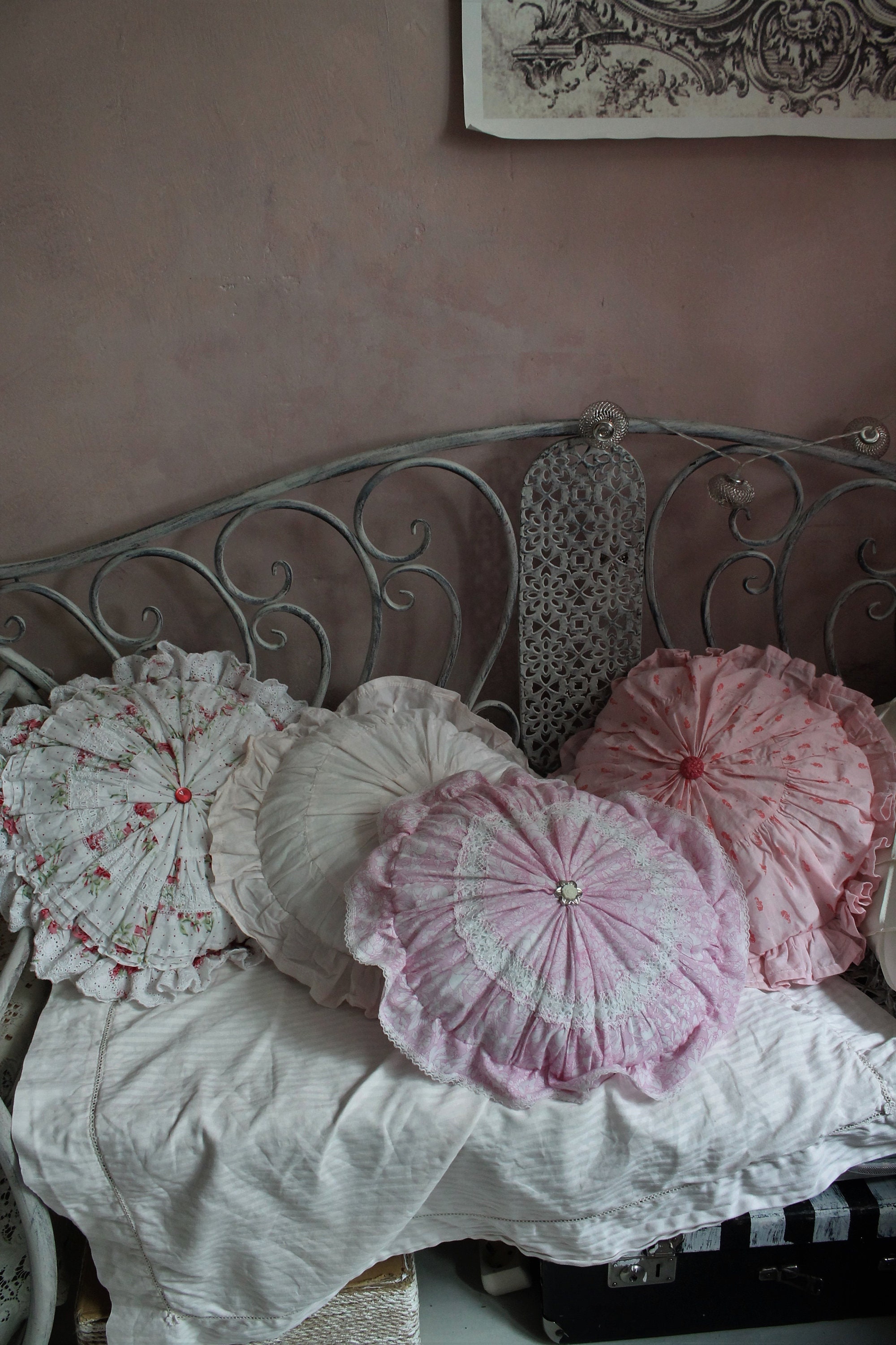 Pink round ruffle pillow Floral pillows Shabby chic pillows | Etsy