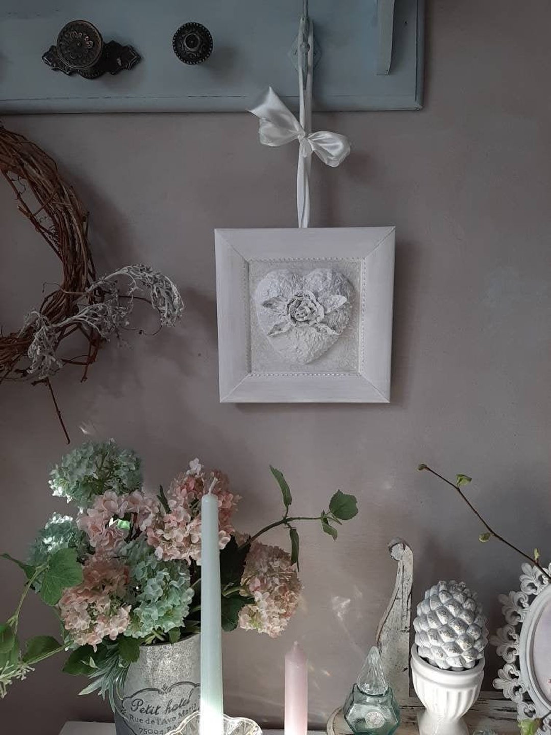 Shabby Chic Wall Decor French Country Chic Decor White Heart Wall ...