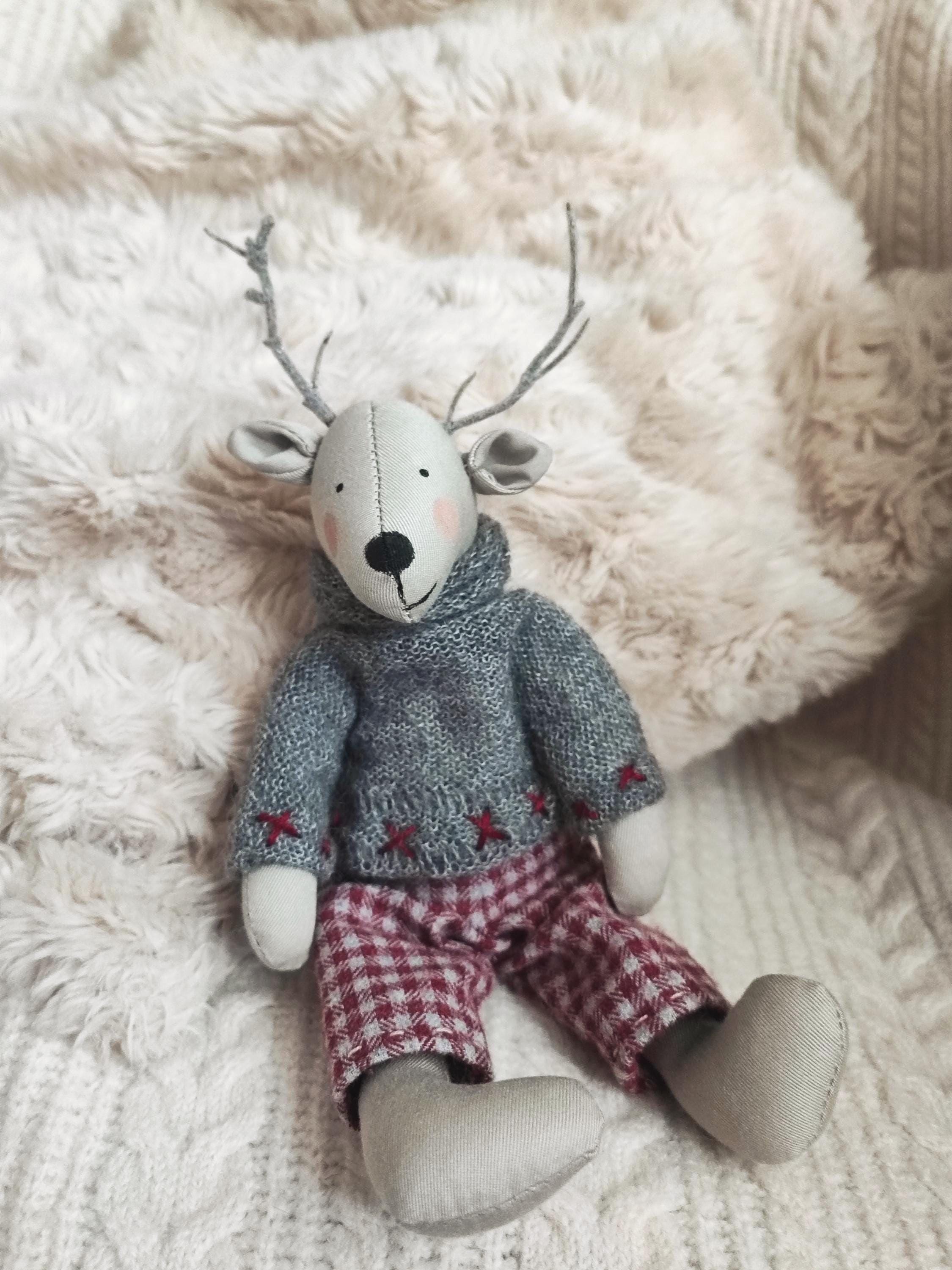 Christmas Deer Doll in Clothes Handmade Textile Soft Toy Deer Little ...