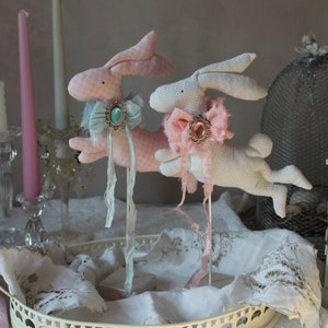 Flying Bunnies Pastel Spring Decor Easter Bunnies Handmade Wedding ...