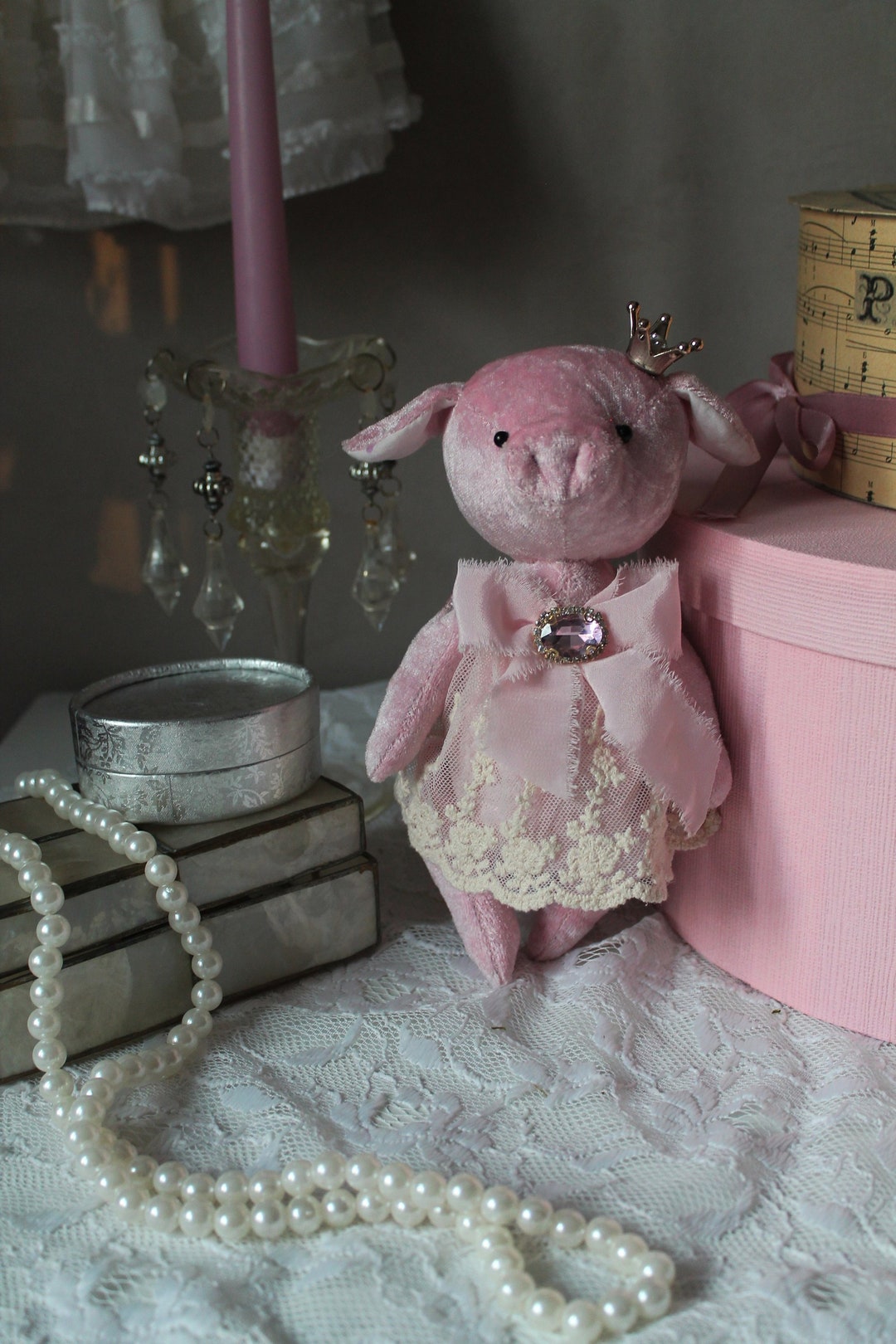 Artist Teddy Pig Doll Vintage Style Nursery Pink Shabby Chic Decor ...