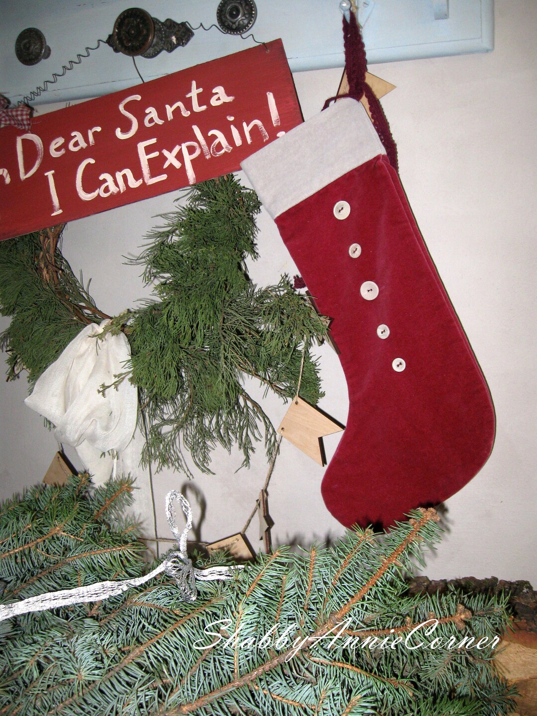 Christmas Stockings With Buttons Red Velvet Stocking Unique Christmas ...